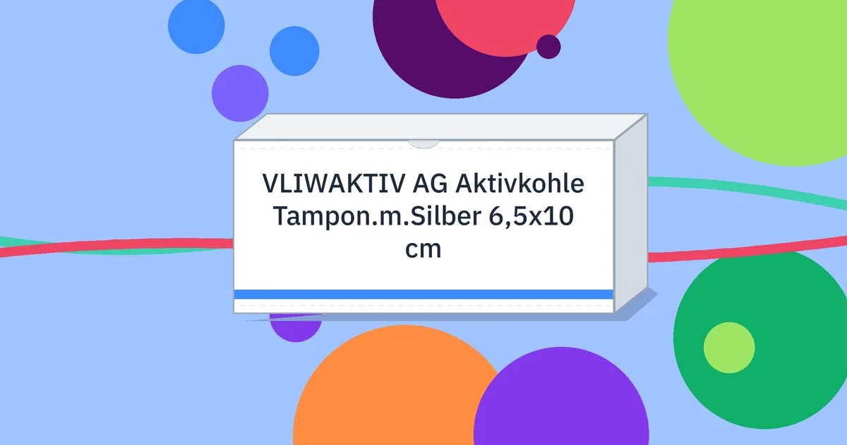 Symbolbild: Packung mit der Aufschrift VLIWAKTIV AG Aktivkohle Tampon.m.Silber 6,5x10 cm (PZN 14004970) – Verfügbarkeit und Bezug in Apotheken in Frankfurt am Main
