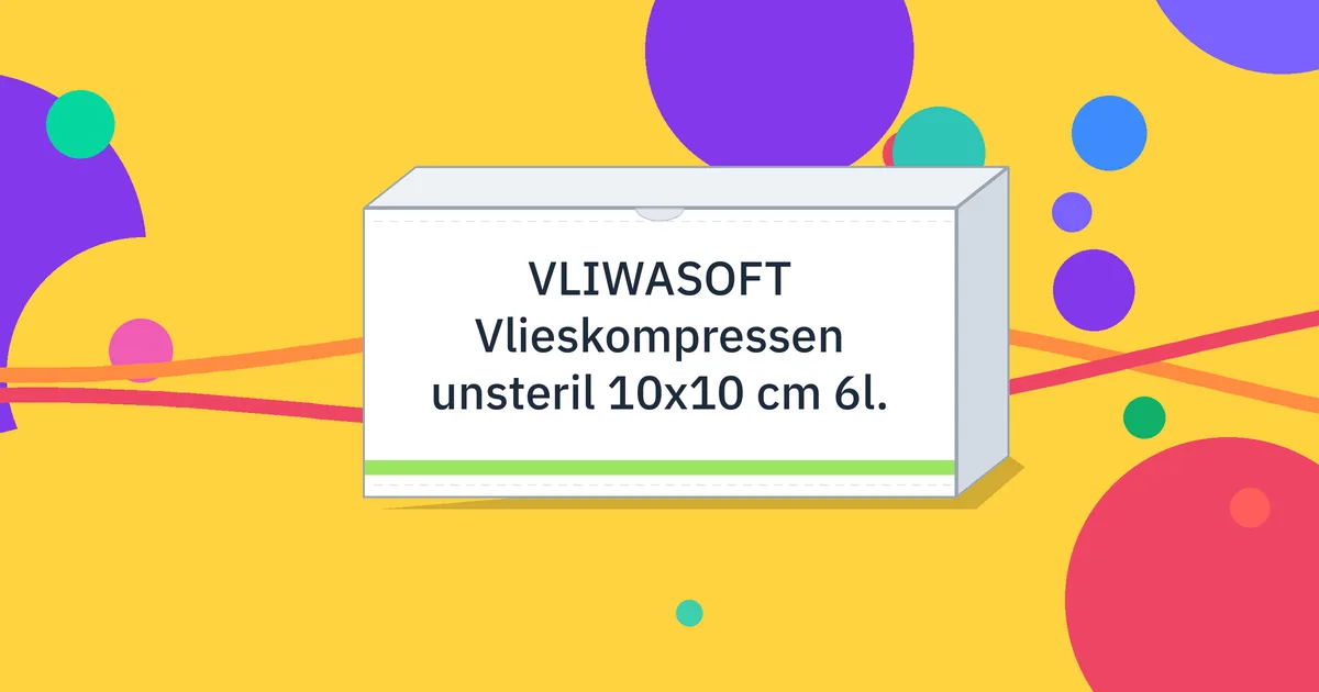 Symbolbild: Packung mit der Aufschrift VLIWASOFT Vlieskompressen unsteril 10x10 cm 6l. (PZN 15431533) – Verfügbarkeit und Bezug in Apotheken in Frankfurt am Main