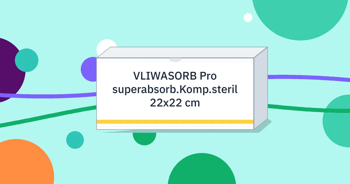 Symbolbild: Packung mit der Aufschrift VLIWASORB Pro superabsorb.Komp.steril 22x22 cm (PZN 17834264) – Verfügbarkeit und Bezug in Apotheken in Frankfurt am Main