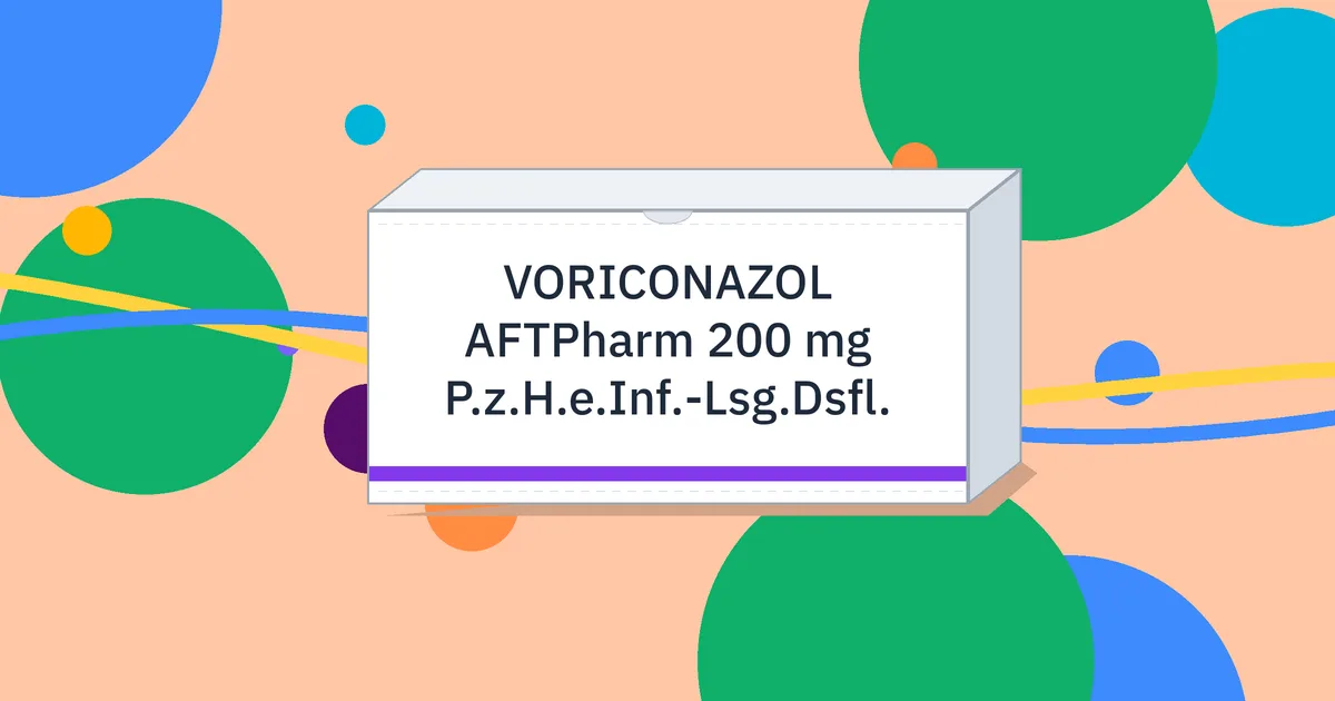 Symbolbild: Packung mit der Aufschrift VORICONAZOL AFTPharm 200 mg P.z.H.e.Inf.-Lsg.Dsfl. (PZN 19556289) – Verfügbarkeit und Bezug in Apotheken in Frankfurt am Main