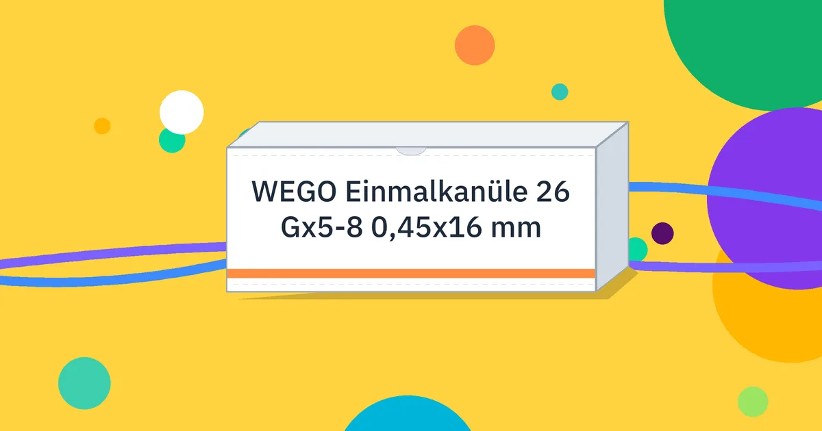 Symbolbild: Packung mit der Aufschrift WEGO Einmalkanüle 26 Gx5-8 0,45x16 mm (PZN 18859757) – Verfügbarkeit und Bezug in Apotheken in Frankfurt am Main
