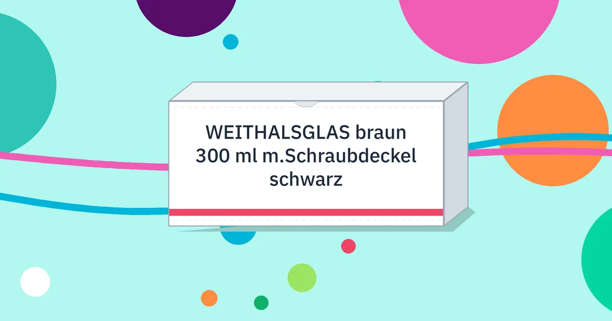 Symbolbild: Packung mit der Aufschrift WEITHALSGLAS braun 300 ml m.Schraubdeckel schwarz (PZN 10146957) – Verfügbarkeit und Bezug in Apotheken in Frankfurt am Main