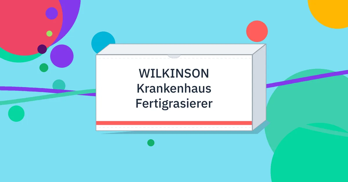 Symbolbild: Packung mit der Aufschrift WILKINSON Krankenhaus Fertigrasierer (PZN 01329357) – Verfügbarkeit und Bezug in Apotheken in Frankfurt am Main