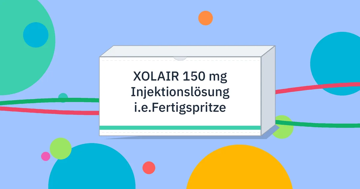 Symbolbild: Packung mit der Aufschrift XOLAIR 150 mg Injektionslösung i.e.Fertigspritze (PZN 16893135) – Verfügbarkeit und Bezug in Apotheken in Frankfurt am Main