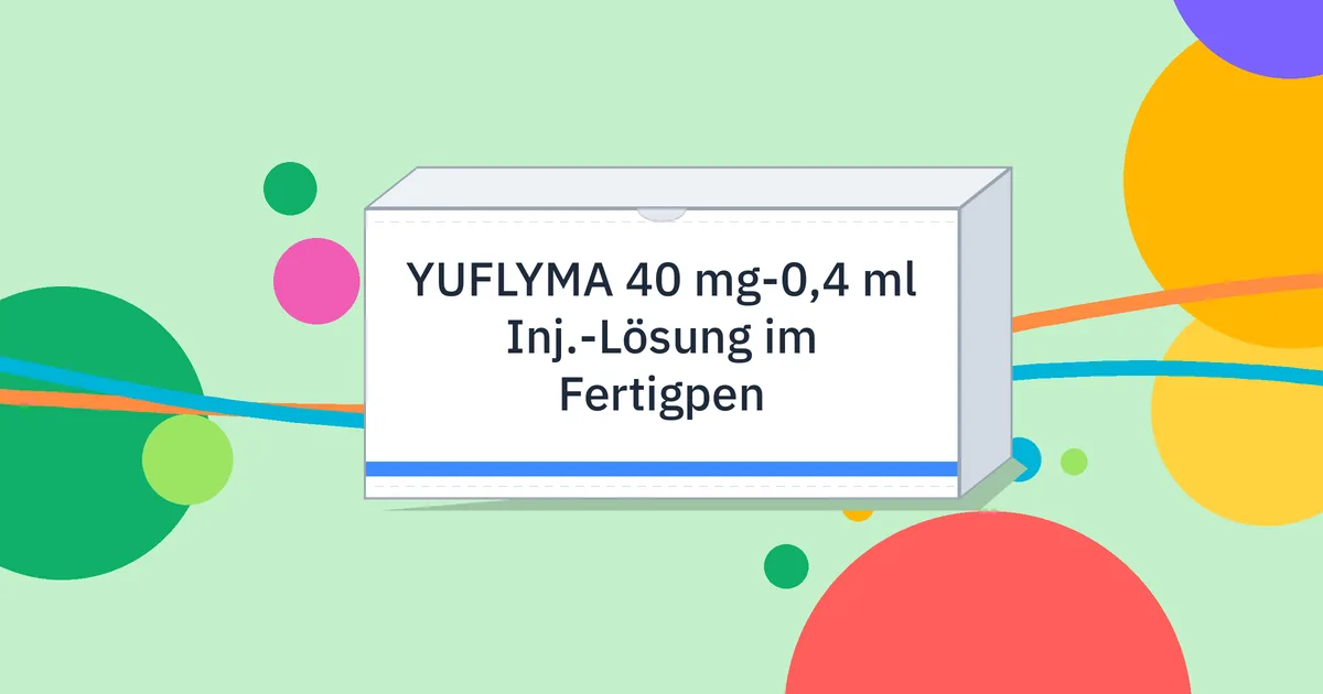 Symbolbild: Packung mit der Aufschrift YUFLYMA 40 mg-0,4 ml Inj.-Lösung im Fertigpen (PZN 18494391) – Verfügbarkeit und Bezug in Apotheken in Frankfurt am Main