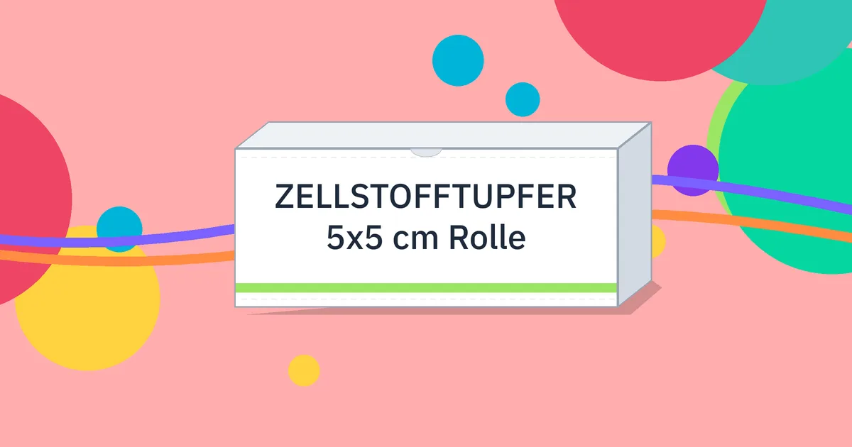 Symbolbild: Packung mit der Aufschrift ZELLSTOFFTUPFER 5x5 cm Rolle (PZN 01723284) – Verfügbarkeit und Bezug in Apotheken in Frankfurt am Main