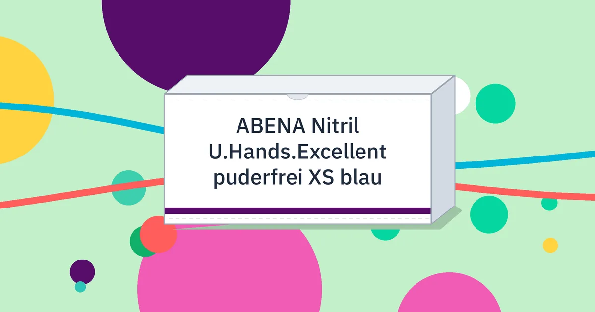 Symbolbild: Packung mit der Aufschrift ABENA Nitril U.Hands.Excellent puderfrei XS blau (PZN 12519813) – Verfügbarkeit und Bezug in Apotheken in Frankfurt am Main