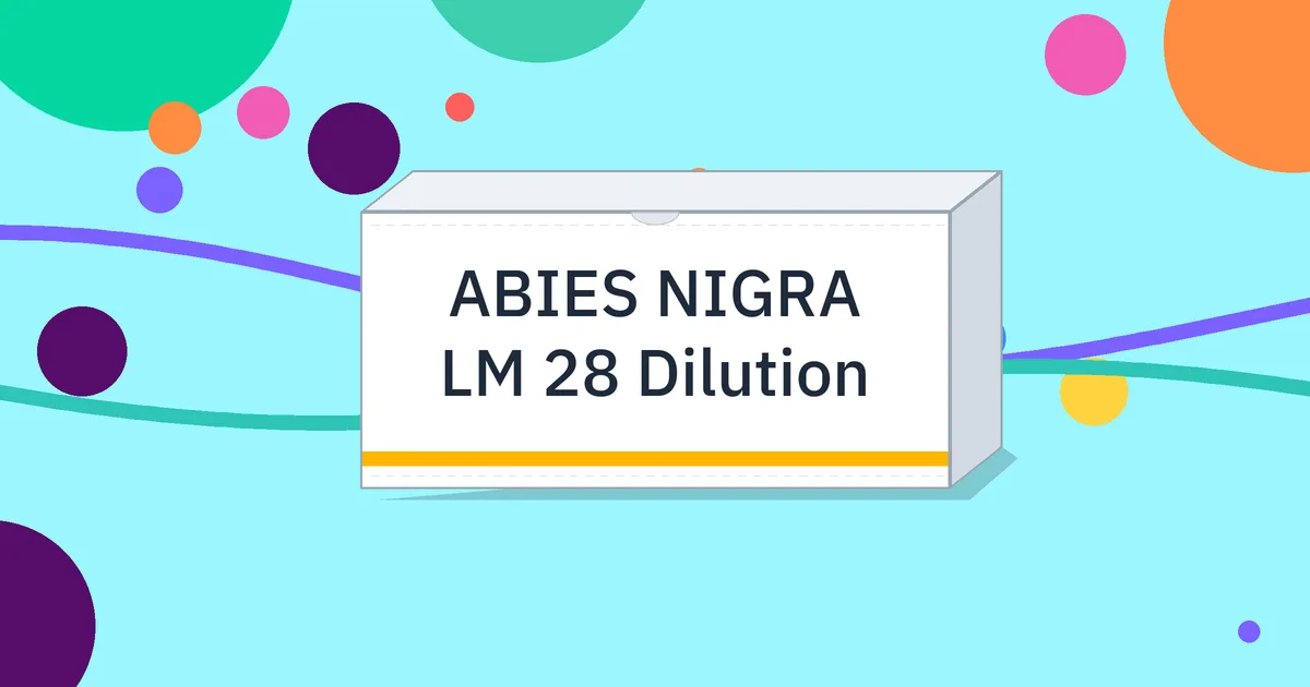 Symbolbild: Packung mit der Aufschrift ABIES NIGRA LM 28 Dilution (PZN 13260808) – Verfügbarkeit und Bezug in Apotheken in Frankfurt am Main
