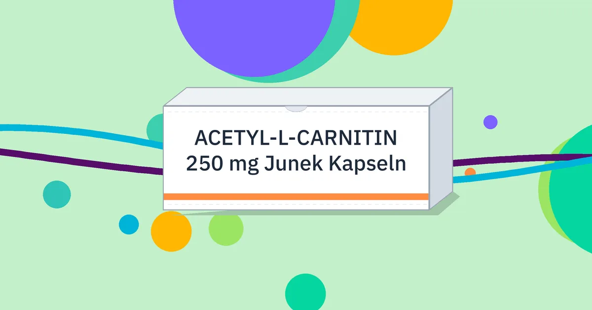 Symbolbild: Packung mit der Aufschrift ACETYL-L-CARNITIN 250 mg Junek Kapseln (PZN 01086989) – Verfügbarkeit und Bezug in Apotheken in Frankfurt am Main