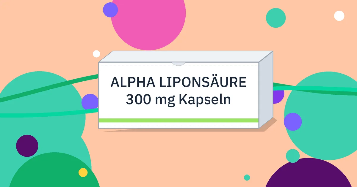 Symbolbild: Packung mit der Aufschrift ALPHA LIPONSÄURE 300 mg Kapseln (PZN 05987904) – Verfügbarkeit und Bezug in Apotheken in Frankfurt am Main