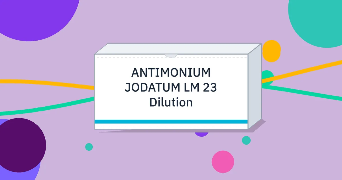 Symbolbild: Packung mit der Aufschrift ANTIMONIUM JODATUM LM 23 Dilution (PZN 12764369) – Verfügbarkeit und Bezug in Apotheken in Frankfurt am Main