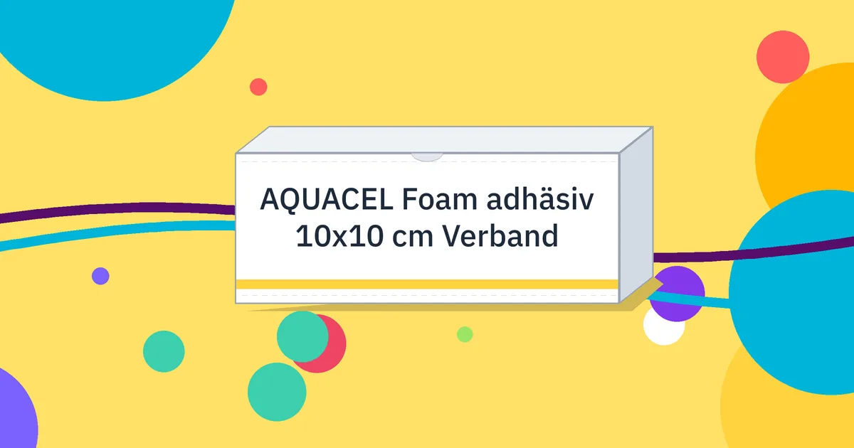 Symbolbild: Packung mit der Aufschrift AQUACEL Foam adhäsiv 10x10 cm Verband (PZN 19294004) – Verfügbarkeit und Bezug in Apotheken in Frankfurt am Main