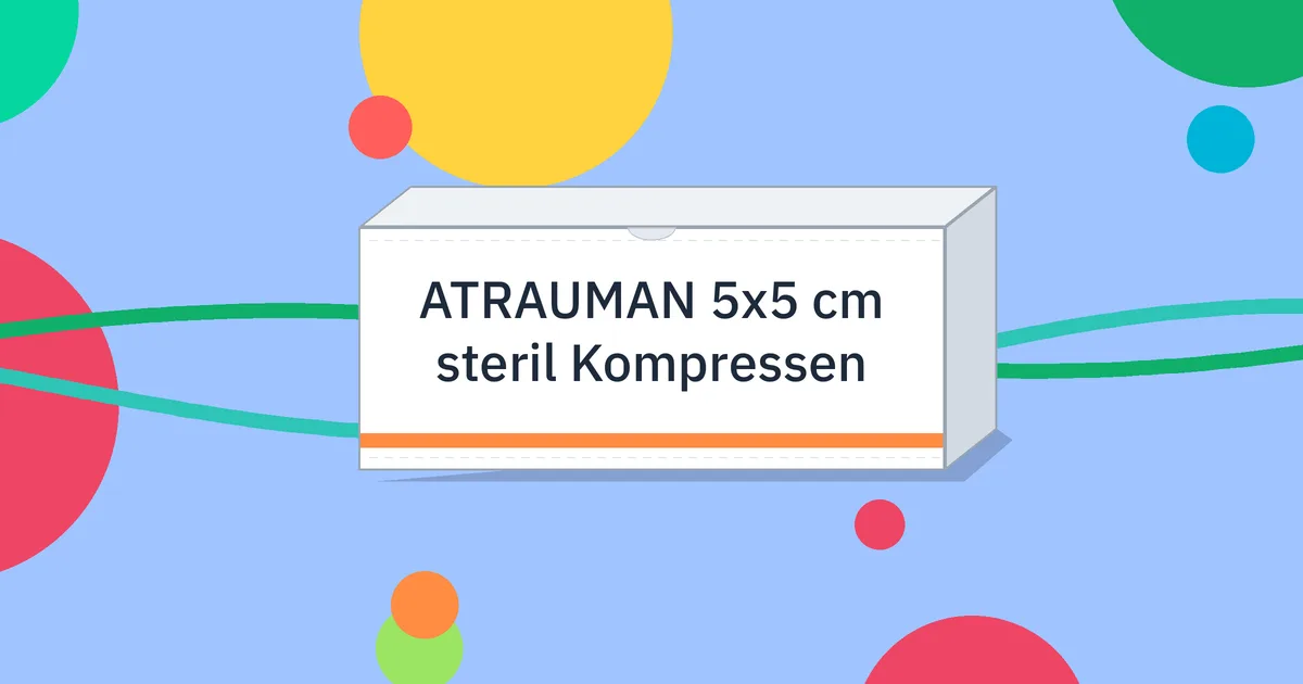Symbolbild: Packung mit der Aufschrift ATRAUMAN 5x5 cm steril Kompressen (PZN 18052581) – Verfügbarkeit und Bezug in Apotheken in Frankfurt am Main