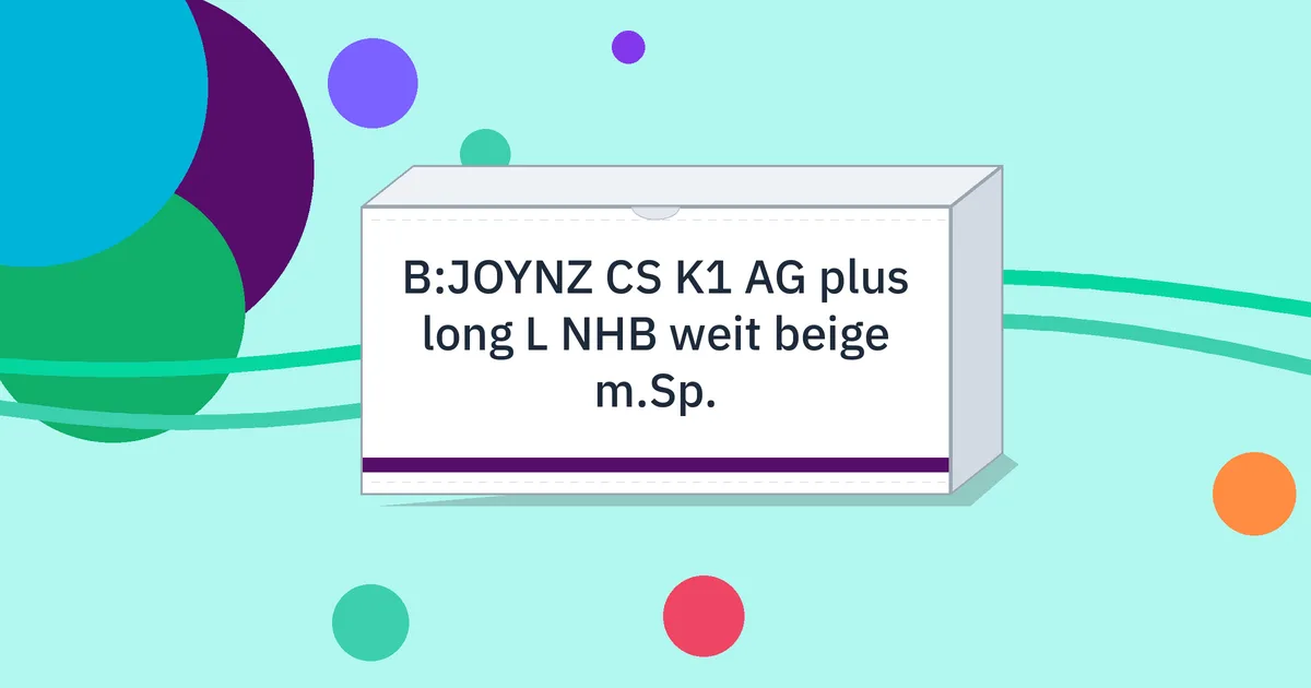 Symbolbild: Packung mit der Aufschrift B:JOYNZ CS K1 AG plus long L NHB weit beige m.Sp. (PZN 20535387) – Verfügbarkeit und Bezug in Apotheken in Frankfurt am Main