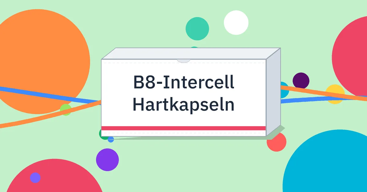 Symbolbild: Packung mit der Aufschrift B8-Intercell Hartkapseln (PZN 20178875) – Verfügbarkeit und Bezug in Apotheken in Frankfurt am Main