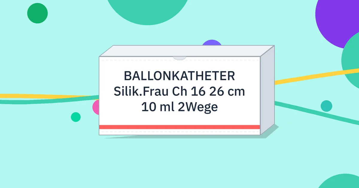 Symbolbild: Packung mit der Aufschrift BALLONKATHETER Silik.Frau Ch 16 26 cm 10 ml 2Wege (PZN 15428732) – Verfügbarkeit und Bezug in Apotheken in Frankfurt am Main