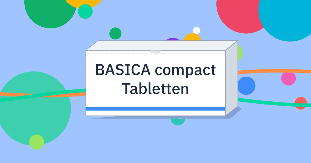 Symbolbild: Packung mit der Aufschrift BASICA compact Tabletten (PZN 07423330) – Verfügbarkeit und Bezug in Apotheken in Frankfurt am Main