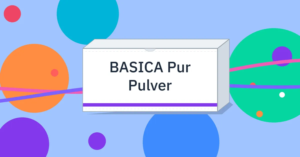 Symbolbild: Packung mit der Aufschrift BASICA Pur Pulver (PZN 17383815) – Verfügbarkeit und Bezug in Apotheken in Frankfurt am Main
