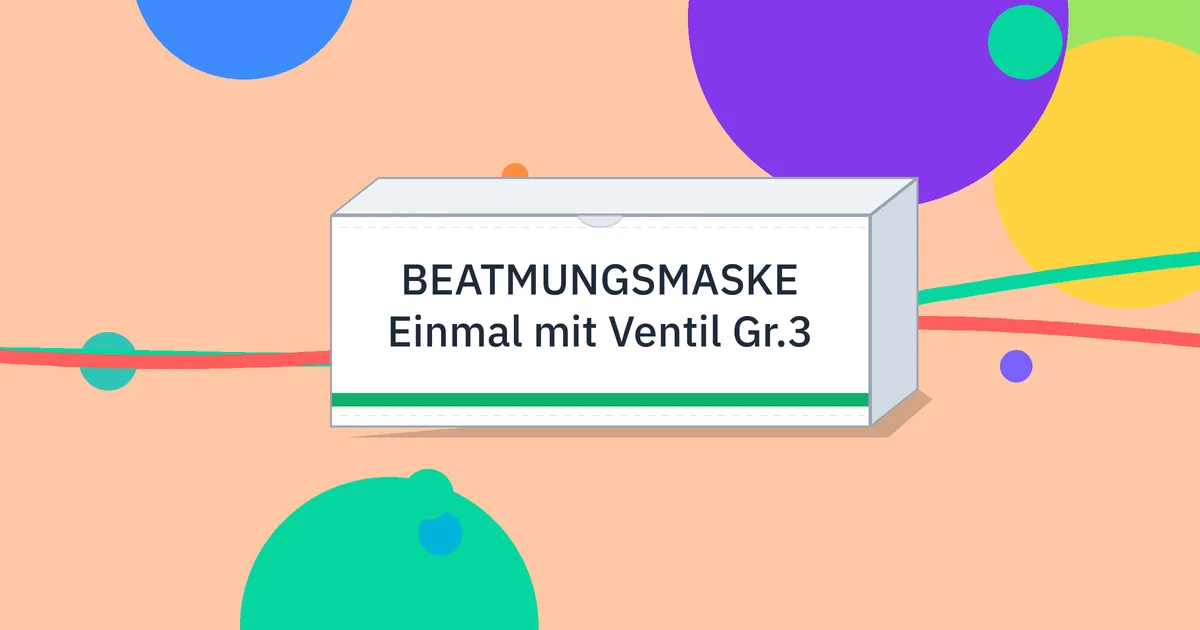 Symbolbild: Packung mit der Aufschrift BEATMUNGSMASKE Einmal mit Ventil Gr.3 (PZN 06973301) – Verfügbarkeit und Bezug in Apotheken in Frankfurt am Main