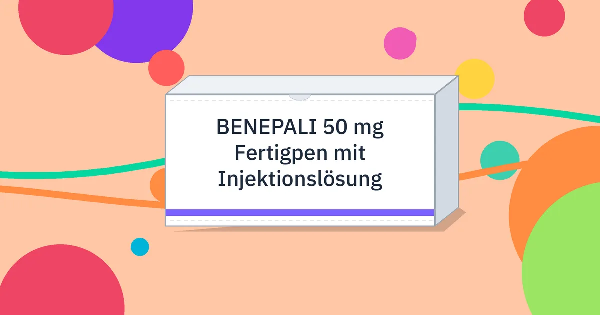 Symbolbild: Packung mit der Aufschrift BENEPALI 50 mg Fertigpen mit Injektionslösung (PZN 16154337) – Verfügbarkeit und Bezug in Apotheken in Frankfurt am Main