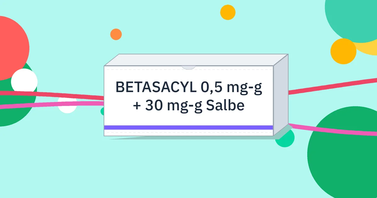 Symbolbild: Packung mit der Aufschrift BETASACYL 0,5 mg-g + 30 mg-g Salbe (PZN 18673099) – Verfügbarkeit und Bezug in Apotheken in Frankfurt am Main