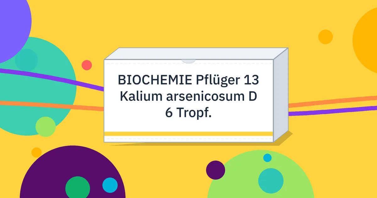 Symbolbild: Packung mit der Aufschrift BIOCHEMIE Pflüger 13 Kalium arsenicosum D 6 Tropf. (PZN 09298478) – Verfügbarkeit und Bezug in Apotheken in Frankfurt am Main