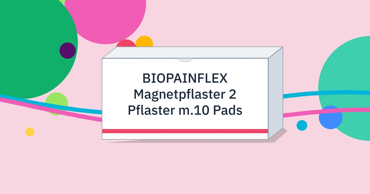 Symbolbild: Packung mit der Aufschrift BIOPAINFLEX Magnetpflaster 2 Pflaster m.10 Pads (PZN 01661471) – Verfügbarkeit und Bezug in Apotheken in Frankfurt am Main