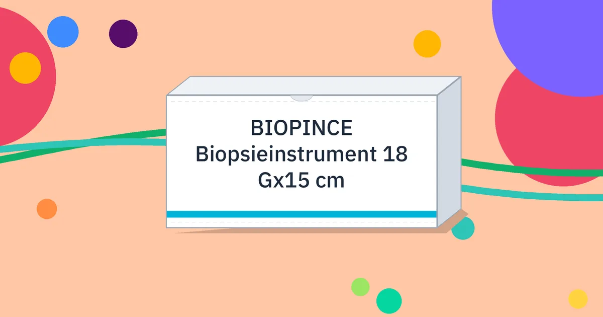 Symbolbild: Packung mit der Aufschrift BIOPINCE Biopsieinstrument 18 Gx15 cm (PZN 06769428) – Verfügbarkeit und Bezug in Apotheken in Frankfurt am Main