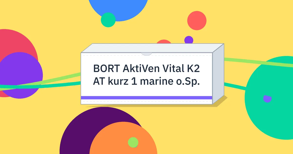 Symbolbild: Packung mit der Aufschrift BORT AktiVen Vital K2 AT kurz 1 marine o.Sp. (PZN 13741732) – Verfügbarkeit und Bezug in Apotheken in Frankfurt am Main