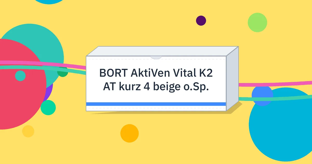Symbolbild: Packung mit der Aufschrift BORT AktiVen Vital K2 AT kurz 4 beige o.Sp. (PZN 13739043) – Verfügbarkeit und Bezug in Apotheken in Frankfurt am Main