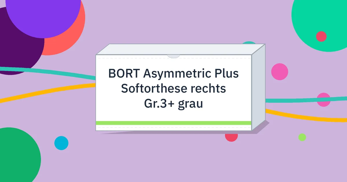 Symbolbild: Packung mit der Aufschrift BORT Asymmetric Plus Softorthese rechts Gr.3+ grau (PZN 20105304) – Verfügbarkeit und Bezug in Apotheken in Frankfurt am Main