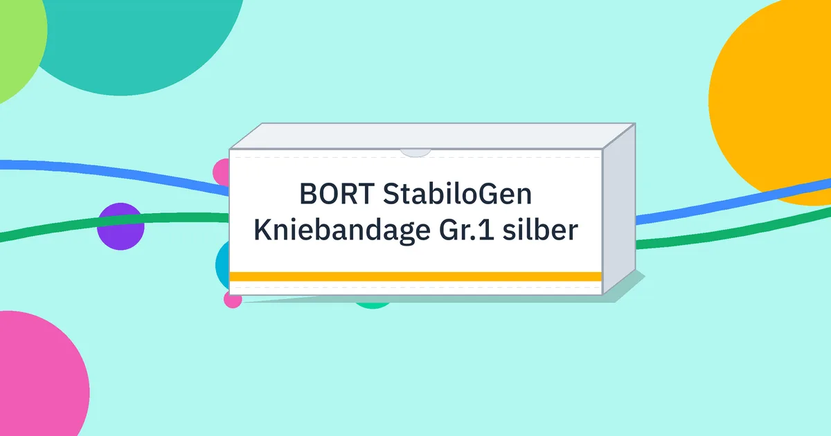 Symbolbild: Packung mit der Aufschrift BORT StabiloGen Kniebandage Gr.1 silber (PZN 16846526) – Verfügbarkeit und Bezug in Apotheken in Frankfurt am Main