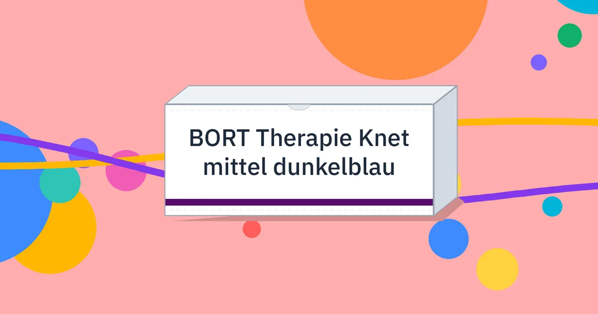Symbolbild: Packung mit der Aufschrift BORT Therapie Knet mittel dunkelblau (PZN 04671145) – Verfügbarkeit und Bezug in Apotheken in Frankfurt am Main