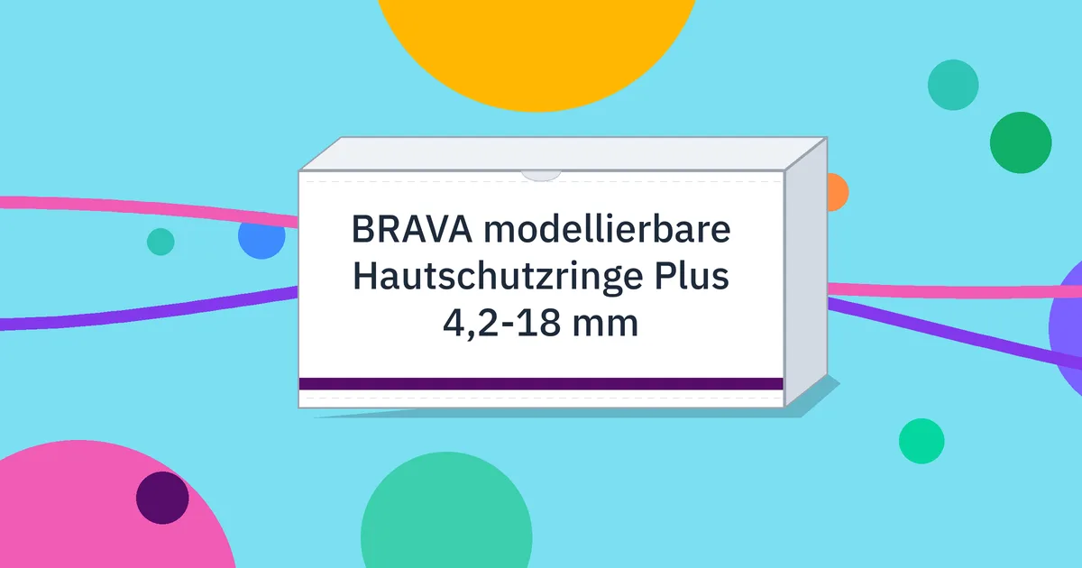 Symbolbild: Packung mit der Aufschrift BRAVA modellierbare Hautschutzringe Plus 4,2-18 mm (PZN 15567132) – Verfügbarkeit und Bezug in Apotheken in Frankfurt am Main