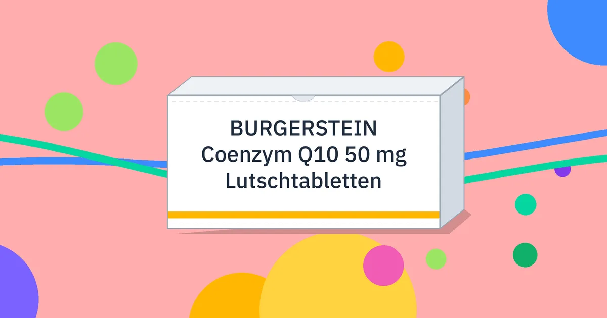 Symbolbild: Packung mit der Aufschrift BURGERSTEIN Coenzym Q10 50 mg Lutschtabletten (PZN 17521045) – Verfügbarkeit und Bezug in Apotheken in Frankfurt am Main