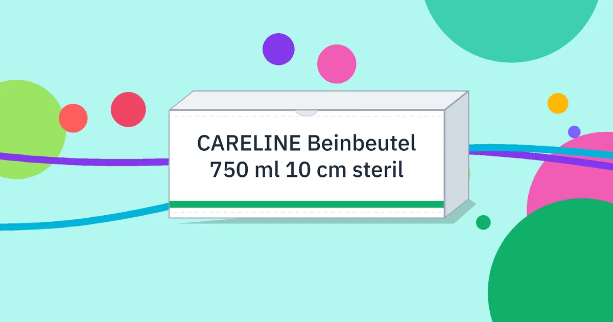 Symbolbild: Packung mit der Aufschrift CARELINE Beinbeutel 750 ml 10 cm steril (PZN 01284301) – Verfügbarkeit und Bezug in Apotheken in Frankfurt am Main