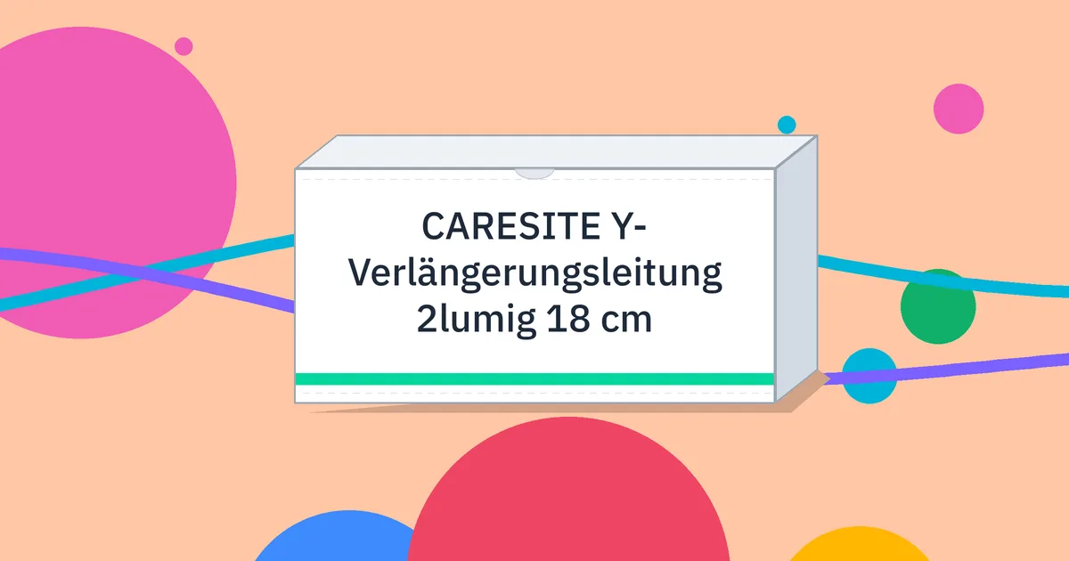 Symbolbild: Packung mit der Aufschrift CARESITE Y-Verlängerungsleitung 2lumig 18 cm (PZN 04830678) – Verfügbarkeit und Bezug in Apotheken in Frankfurt am Main