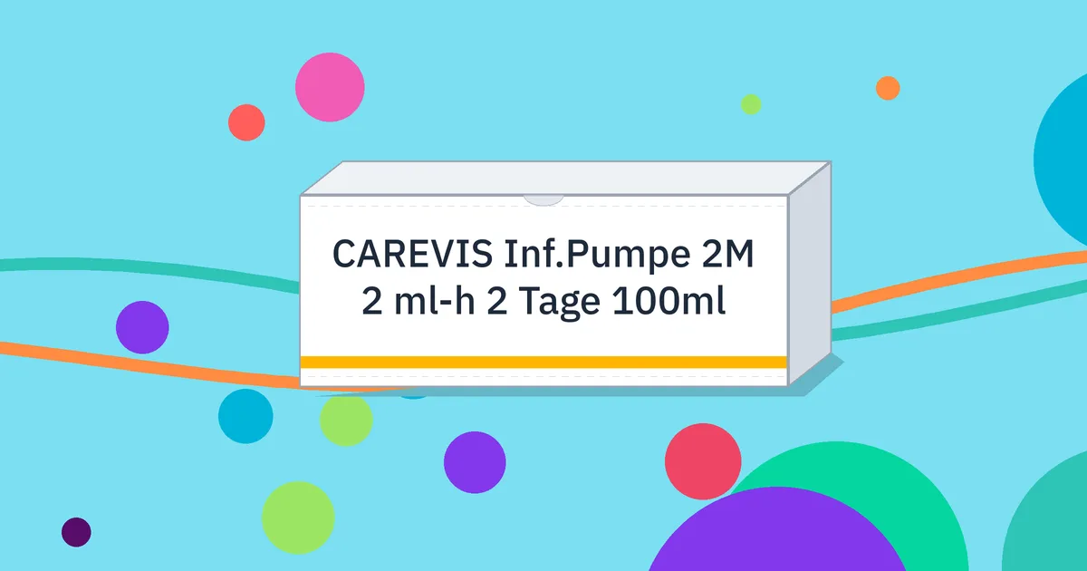 Symbolbild: Packung mit der Aufschrift CAREVIS Inf.Pumpe 2M 2 ml-h 2 Tage 100ml (PZN 08431024) – Verfügbarkeit und Bezug in Apotheken in Frankfurt am Main