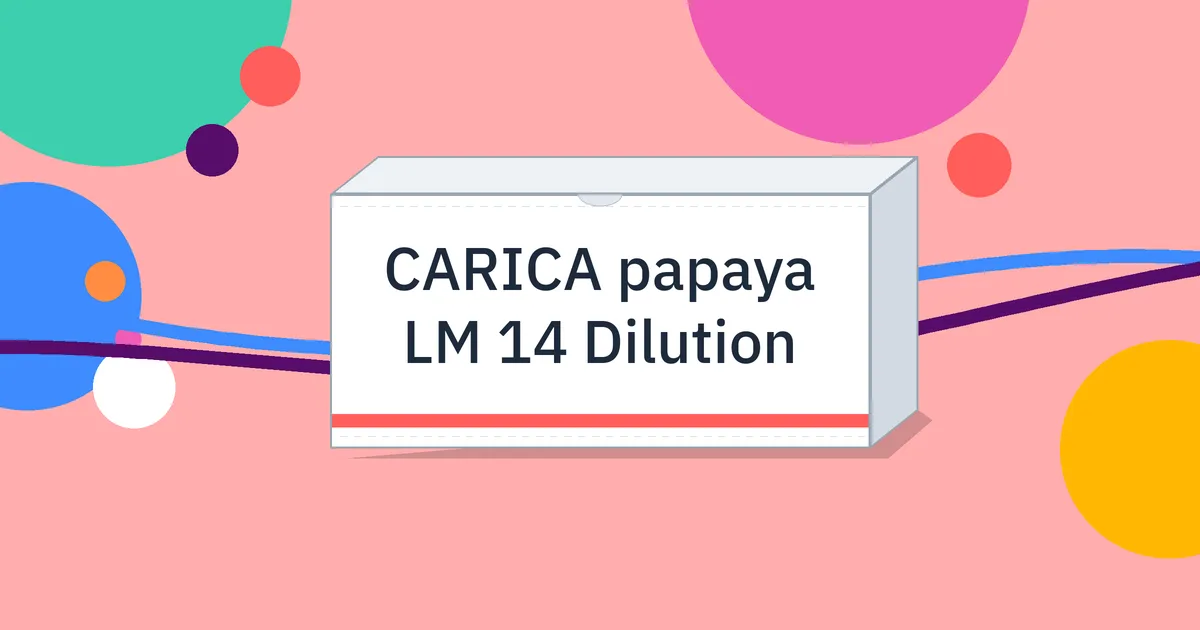 Symbolbild: Packung mit der Aufschrift CARICA papaya LM 14 Dilution (PZN 13430587) – Verfügbarkeit und Bezug in Apotheken in Frankfurt am Main