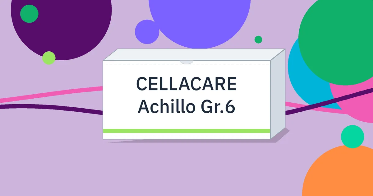 Symbolbild: Packung mit der Aufschrift CELLACARE Achillo Gr.6 (PZN 00853748) – Verfügbarkeit und Bezug in Apotheken in Frankfurt am Main