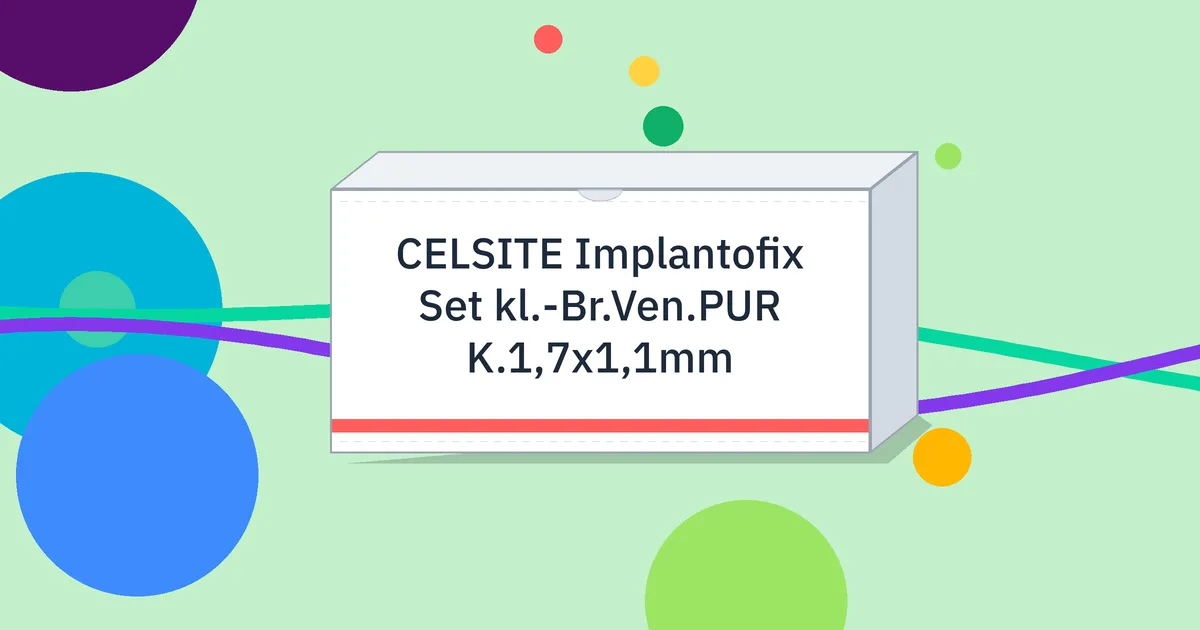 Symbolbild: Packung mit der Aufschrift CELSITE Implantofix Set kl.-Br.Ven.PUR K.1,7x1,1mm (PZN 06867987) – Verfügbarkeit und Bezug in Apotheken in Frankfurt am Main