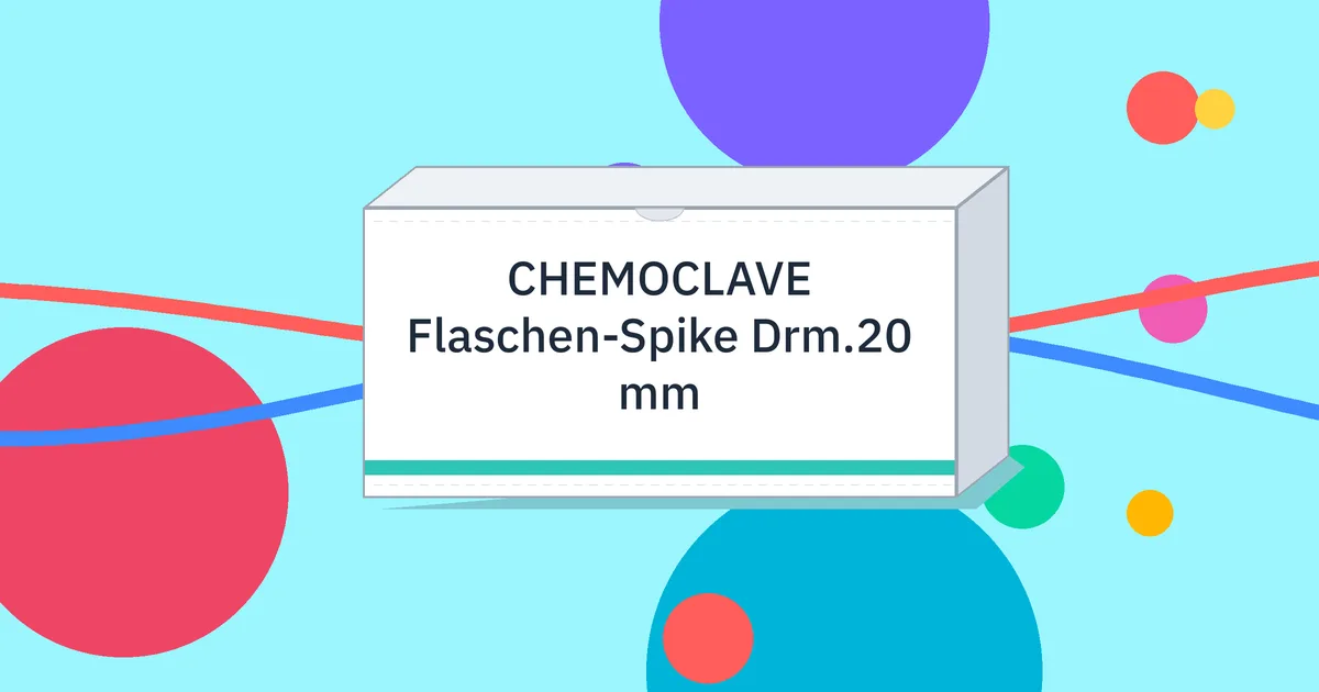 Symbolbild: Packung mit der Aufschrift CHEMOCLAVE Flaschen-Spike Drm.20 mm (PZN 19442999) – Verfügbarkeit und Bezug in Apotheken in Frankfurt am Main