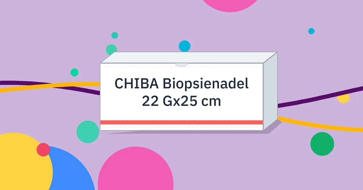 Symbolbild: Packung mit der Aufschrift CHIBA Biopsienadel 22 Gx25 cm (PZN 18812052) – Verfügbarkeit und Bezug in Apotheken in Frankfurt am Main