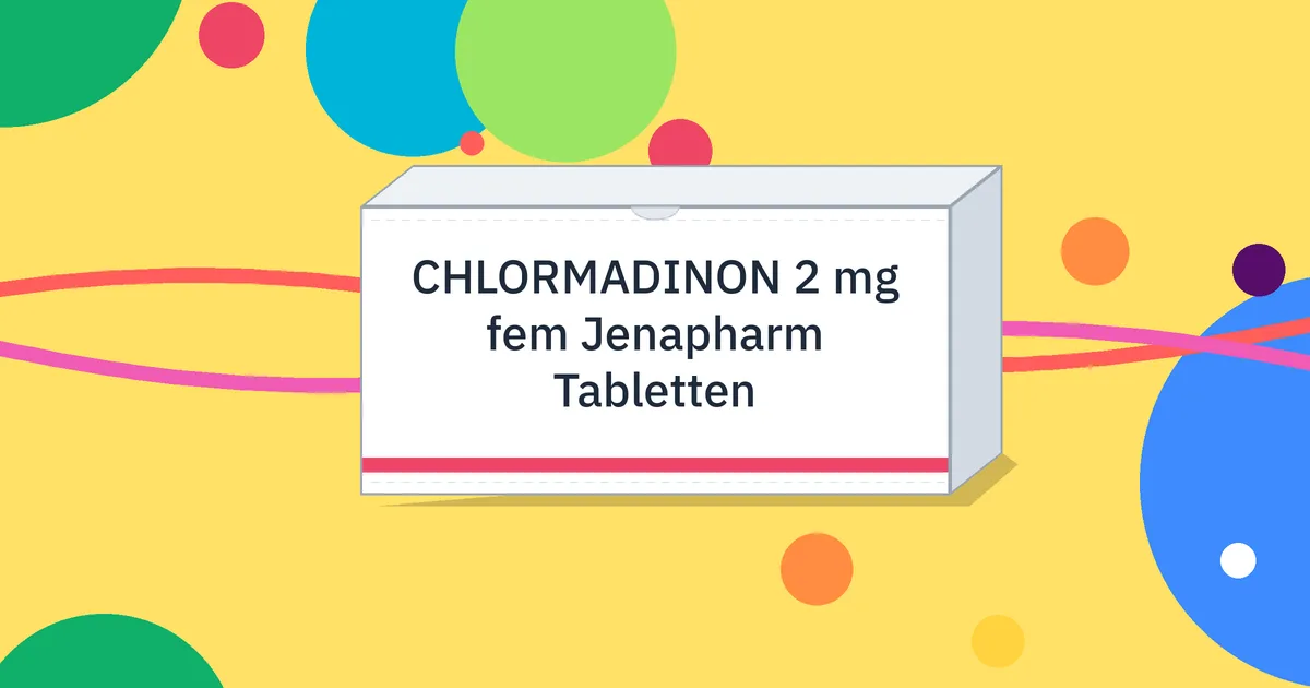 Symbolbild: Packung mit der Aufschrift CHLORMADINON 2 mg fem Jenapharm Tabletten (PZN 05700618) – Verfügbarkeit und Bezug in Apotheken in Frankfurt am Main