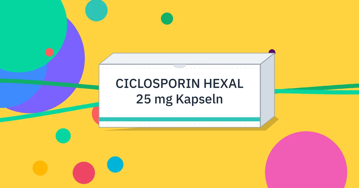 Symbolbild: Packung mit der Aufschrift CICLOSPORIN HEXAL 25 mg Kapseln (PZN 00755164) – Verfügbarkeit und Bezug in Apotheken in Frankfurt am Main