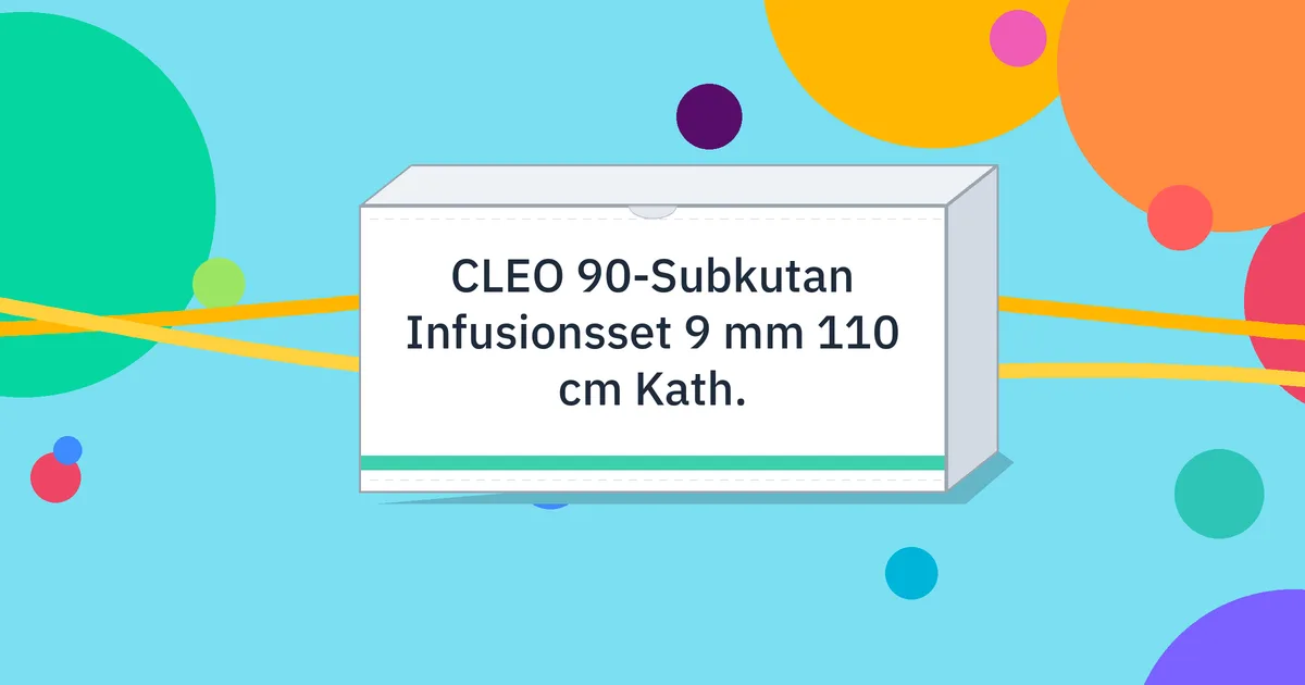 Symbolbild: Packung mit der Aufschrift CLEO 90-Subkutan Infusionsset 9 mm 110 cm Kath. (PZN 11018894) – Verfügbarkeit und Bezug in Apotheken in Frankfurt am Main