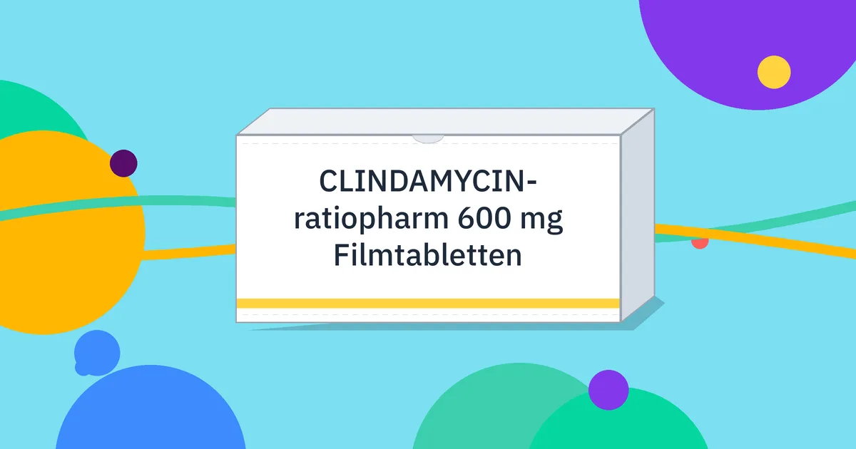 Symbolbild: Packung mit der Aufschrift CLINDAMYCIN-ratiopharm 600 mg Filmtabletten (PZN 01409524) – Verfügbarkeit und Bezug in Apotheken in Frankfurt am Main