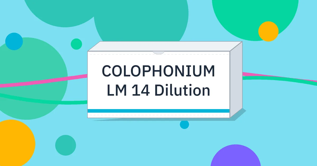 Symbolbild: Packung mit der Aufschrift COLOPHONIUM LM 14 Dilution (PZN 13448311) – Verfügbarkeit und Bezug in Apotheken in Frankfurt am Main