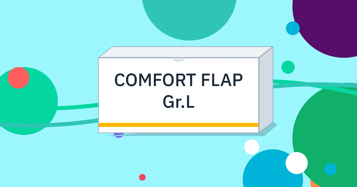 Symbolbild: Packung mit der Aufschrift COMFORT FLAP Gr.L (PZN 02759048) – Verfügbarkeit und Bezug in Apotheken in Frankfurt am Main