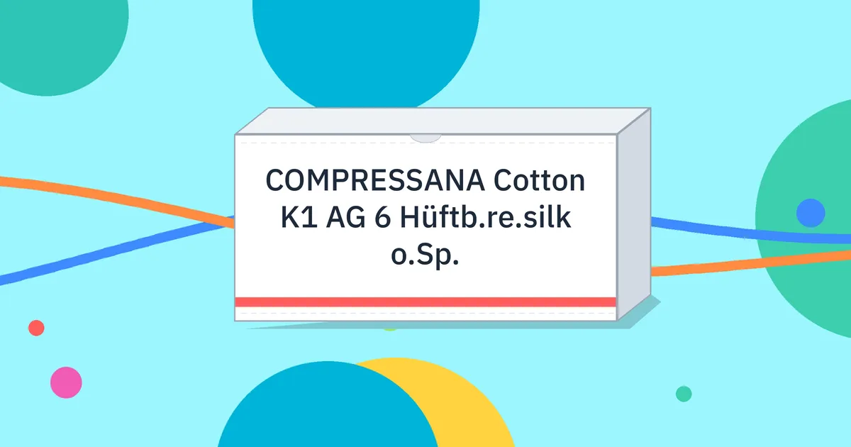 Symbolbild: Packung mit der Aufschrift COMPRESSANA Cotton K1 AG 6 Hüftb.re.silk o.Sp. (PZN 12980972) – Verfügbarkeit und Bezug in Apotheken in Frankfurt am Main